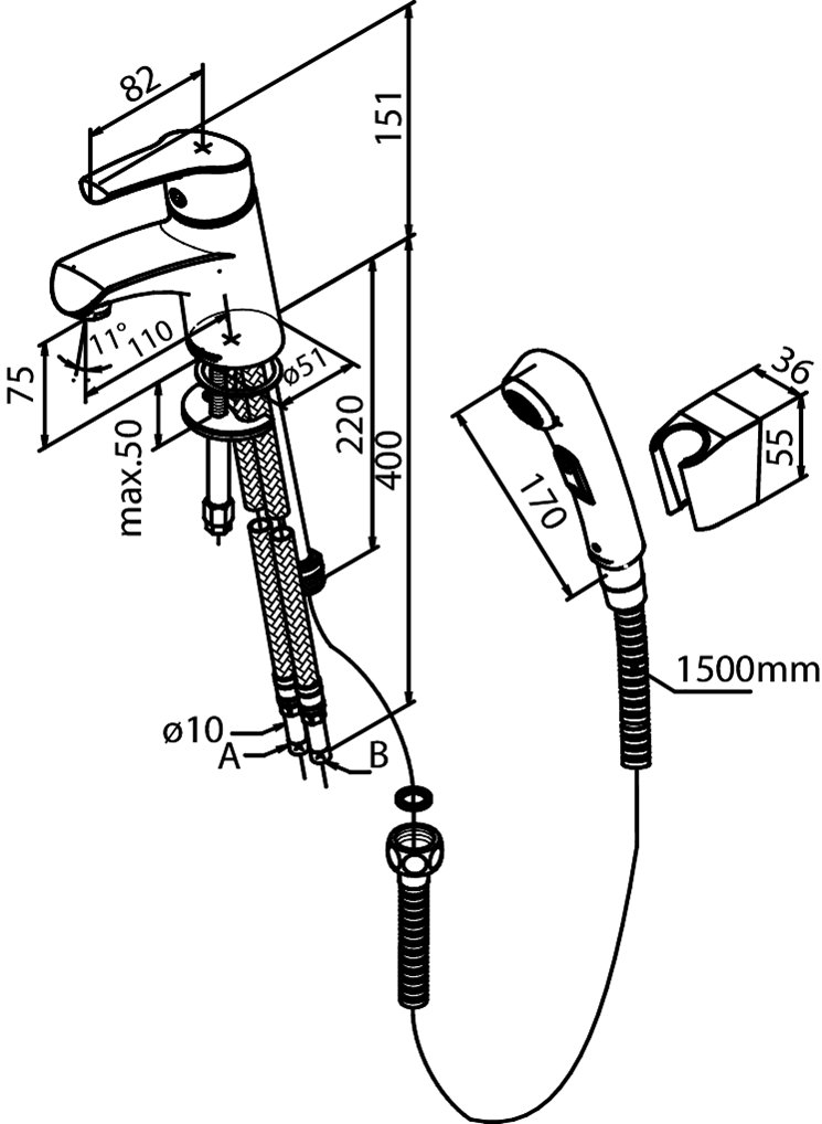 Köp Damixa Rowan Tvättställsblandare m sidodusch - VVS home.se